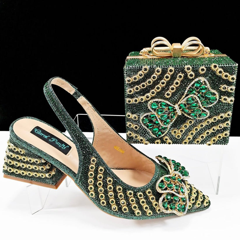 Italian Crystal High Heels and Clutch Bag Set for Parties - Milvertons